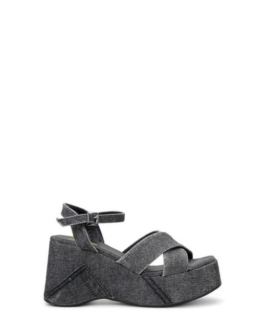 Love Rio Jenna Denim Platform Wedge Sandal in Black | Lyst