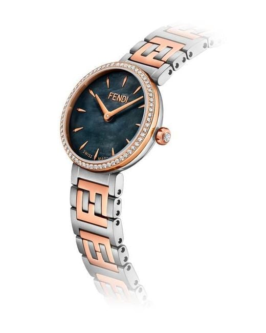 Fendi Two-Tone Diamond Quartz Bracelet Watch in Metallic | Lyst