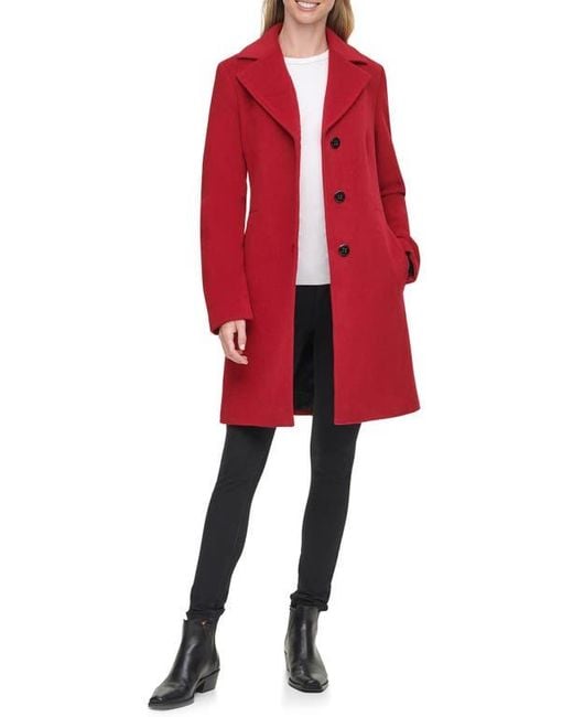 Calvin Klein Notch Wool Blend Coat in Red | Lyst