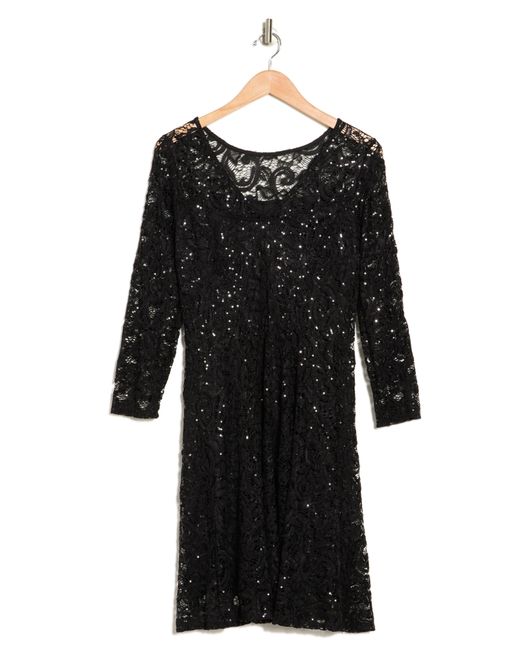 Marina V Neck Lace Fit And Flare Dress In Black Lyst