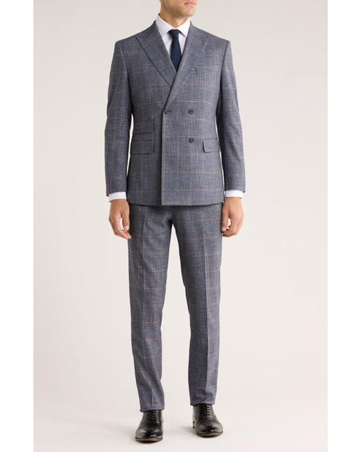 English Laundry Trim Fit Plaid Double Breasted Flat Front Suit in Blue ...