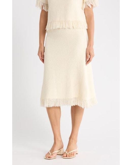 Adrianna Papell Fringe Waffle Knit Midi Skirt in Natural | Lyst