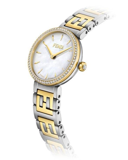 Fendi Diamond Accented Two-Tone Bracelet Watch in Metallic | Lyst