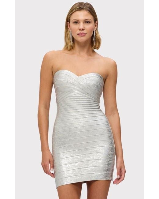 Hervé Léger The Metallic Isla Strapless Body-Con Bandage Minidress | Lyst