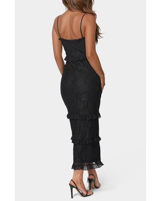 Bebe Lace Ruffle Maxi Dress in Black | Lyst
