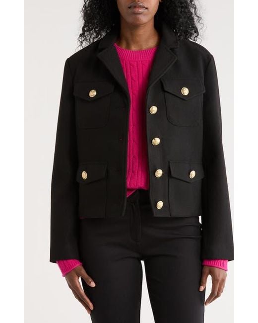 DKNY Crop Button Jacket in Black | Lyst