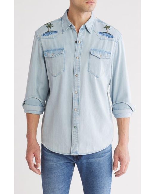 Faherty Sun & Waves Embroidered Snap-Up Shirt in Blue for Men | Lyst