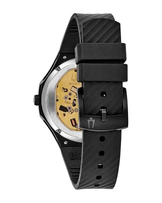 Bulova Curv Diamond Dial Rubber Strap Watch, 40.5Mm in Black | Lyst