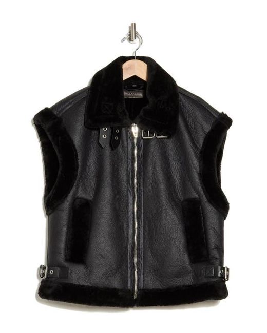 Blank NYC Faux Shearling Trim Faux Leather Vest in Black | Lyst