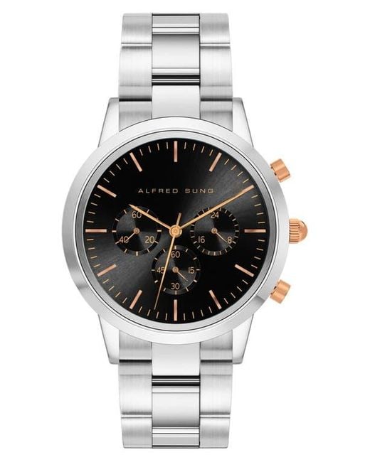 Alfred Sung Chronograph Bracelet Strap Watch, 42Mm in Black for Men | Lyst