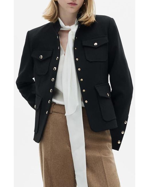 Mango Mandarin Collar Snap Front Jacket in Black | Lyst