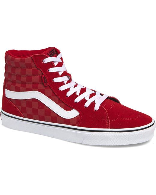 Vans Filmore High Top Check Sneaker in Red for Men | Lyst