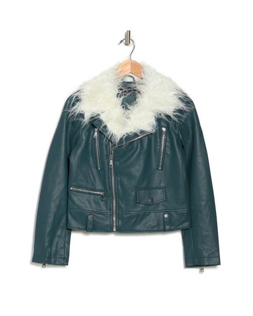 Noize Suren Faux Shag Fur & Leather Jacket in Blue | Lyst