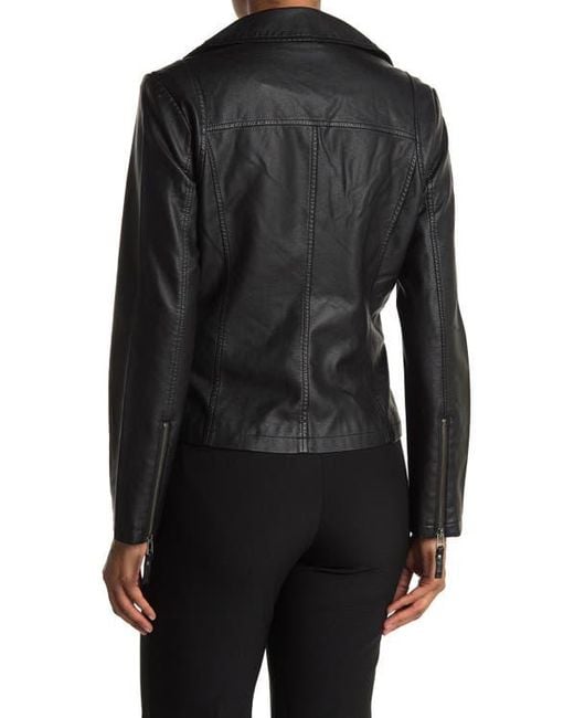 Max Studio Maxstudio Washed Faux Leather Moto Jacket in Black | Lyst