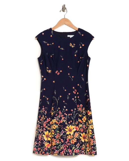 London Times Cap Sleeve Fit And Flare Dress In Blue Lyst