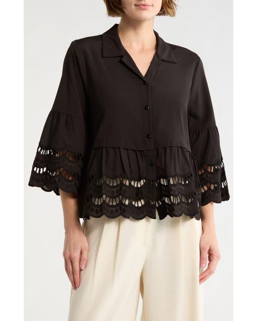 Forgotten Grace Button Front Open Lace Detail Top in Black | Lyst