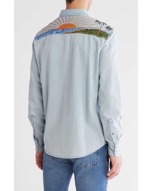 Faherty Sun & Waves Embroidered Snap-Up Shirt in Blue for Men | Lyst