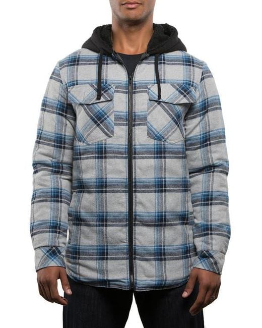 Burnside Redwood Flannel Hooded Jacket in Blue for Men | Lyst
