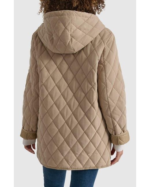 DKNY Hooded Diamond Quilted Coat in Brown | Lyst