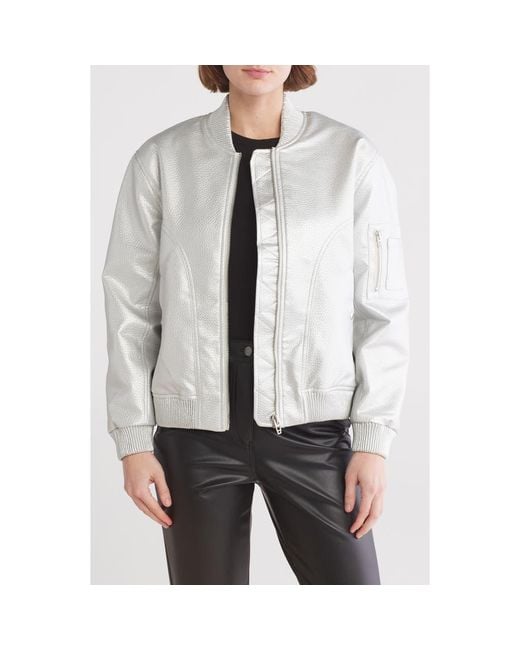 Blank NYC Metallic Faux Leather Bomber Jacket in White | Lyst