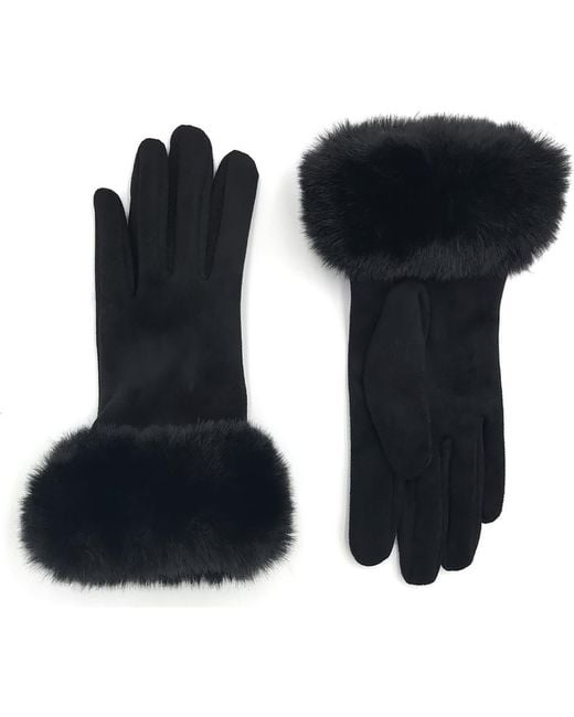 Surell Faux Fur Cuff Gloves in Blue | Lyst