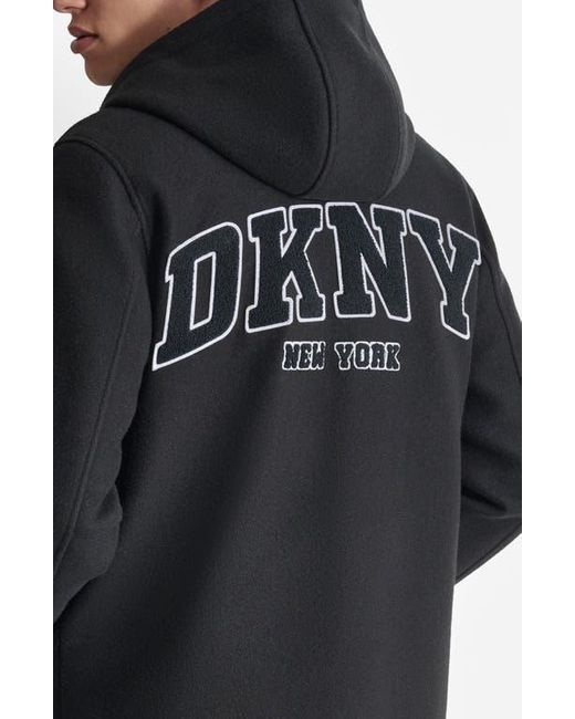DKNY Logo Hooded Stadium Coat in Black for Men | Lyst
