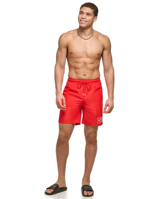 Calvin Klein Reflection Logo Upf 40 Swim Trunks In Red For Men Lyst