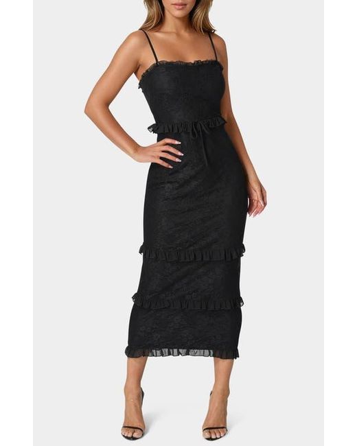 Bebe Lace Ruffle Maxi Dress in Black | Lyst