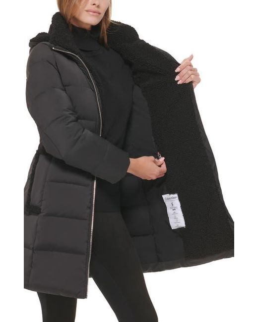 Calvin Klein Faux Shearling Lined Down Puffer Jacket in Black | Lyst