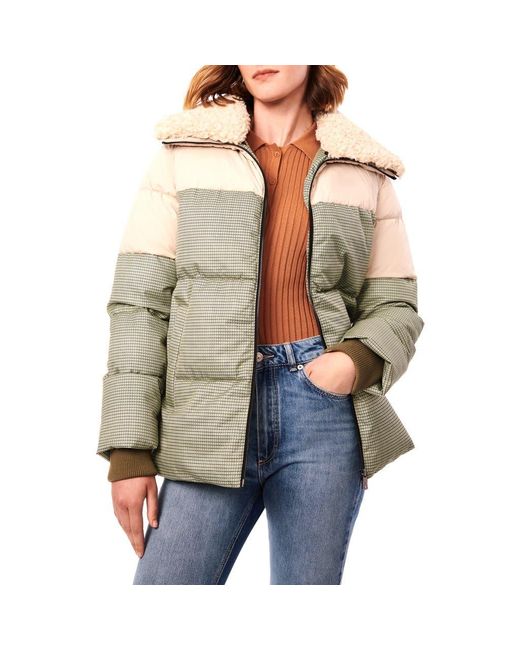 Bernardo Mixed Media Faux Fur Trim Puffer Jacket in Natural | Lyst