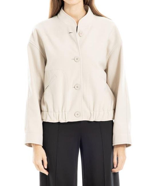 Max Studio Brushed Knit Cropped Bomber Jacket in White | Lyst