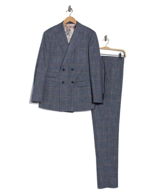 English Laundry Trim Fit Plaid Double Breasted Flat Front Suit in Blue ...
