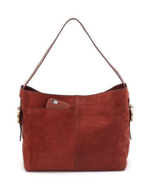 Hobo International Render Croc Embossed Leather Shoulder Bag in Red | Lyst