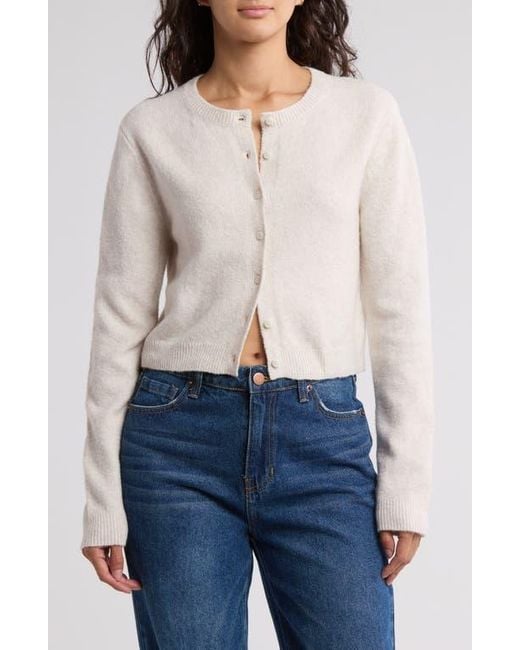 Abound Classic Crewneck Cardigan in Natural | Lyst