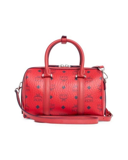MCM Aren Visetos Barrel Bag in Red | Lyst