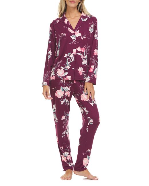 Flora Nikrooz Tammy Collared Top And Pants 2 Piece Pajama Set In Plum At