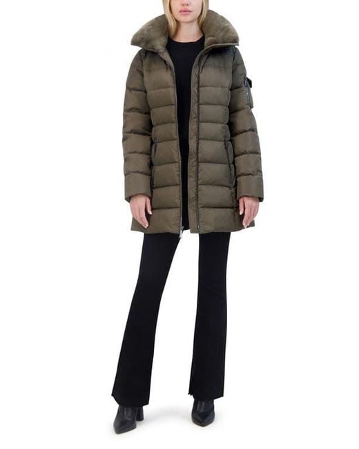 Laundry by Shelli Segal Faux Fur Trim Hooded Belted Puffer Jacket in Gray | Lyst