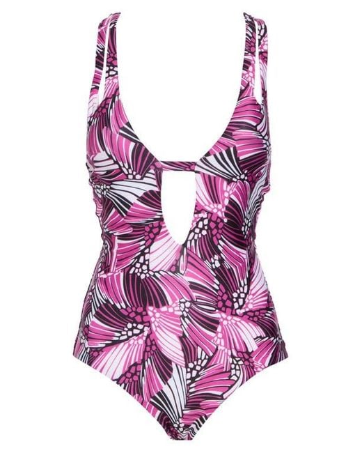 Becca Cut Out Plunge One-Piece Swimsuit in Pink | Lyst