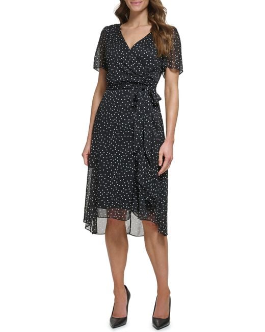 Dkny Flutter Sleeve Polka Dot Dress In Black Lyst