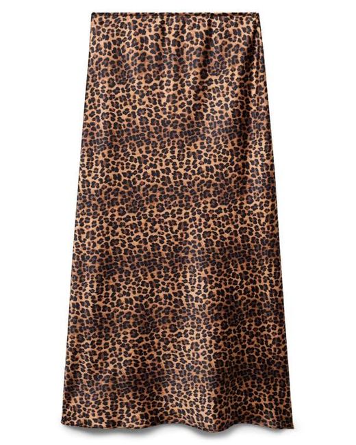 Mango Leopard Print Satin Maxi Skirt in Brown | Lyst