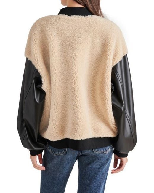 BB Dakota Faux Shearling & Faux Leather Bomber Jacket in Natural | Lyst