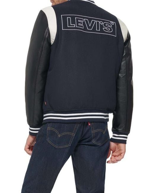 Levi's Water Resistant Letterman Bomber Jacket in Blue for Men | Lyst