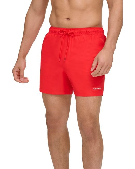 Calvin Klein Modern Euro Upf 40 Swim Trunks In Red For Men Lyst