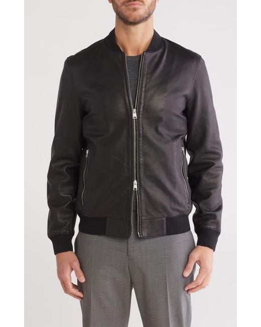 AllSaints Niko Leather Bomber Jacket in Black for Men | Lyst