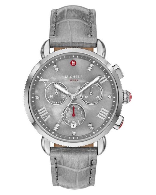 Michele Sport Sail Diamond Chronograph Leather Strap Watch, 38Mm in ...