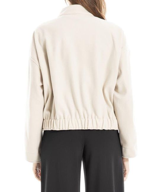 Max Studio Brushed Knit Cropped Bomber Jacket in White | Lyst