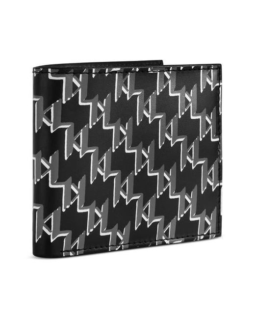Karl Lagerfeld Grid Monogram Leather Bifold Wallet in Black for Men | Lyst