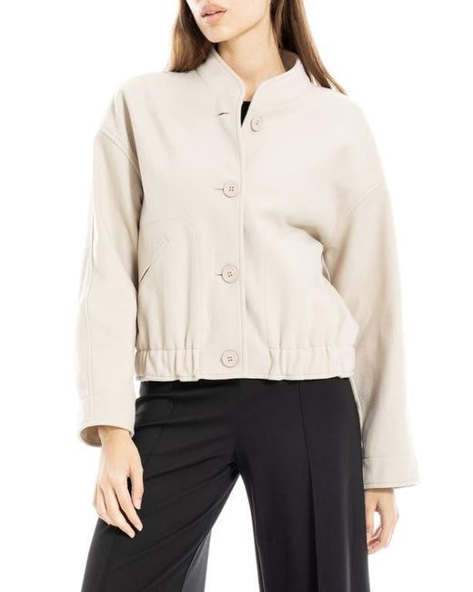 Max Studio Brushed Knit Cropped Bomber Jacket in White | Lyst