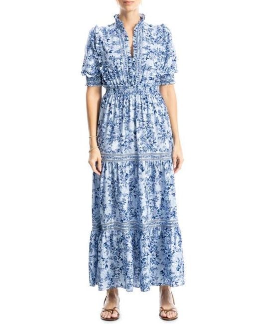 Max Studio Floral Short Sleeve Tiered Maxi Dress in Blue | Lyst