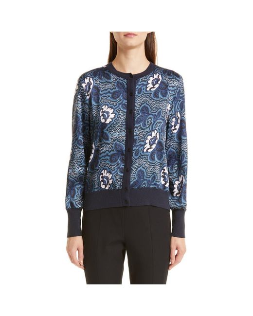 Ted Baker Floral Woven Knit Cardigan in Blue | Lyst